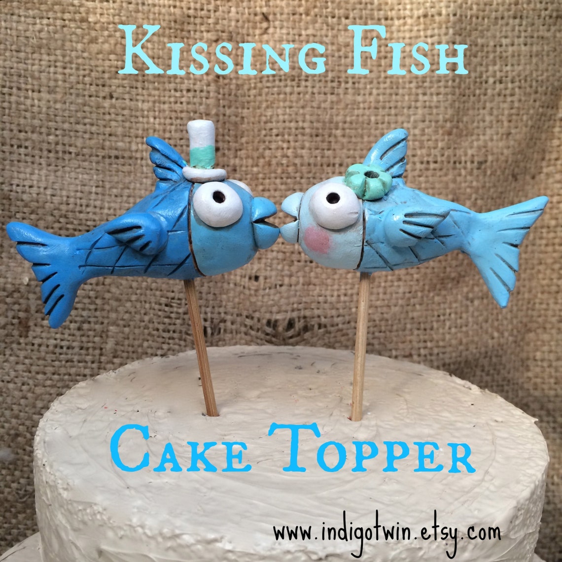 Blue Kissing Fish cake topper for your Rustic Beach Wedding | Etsy
