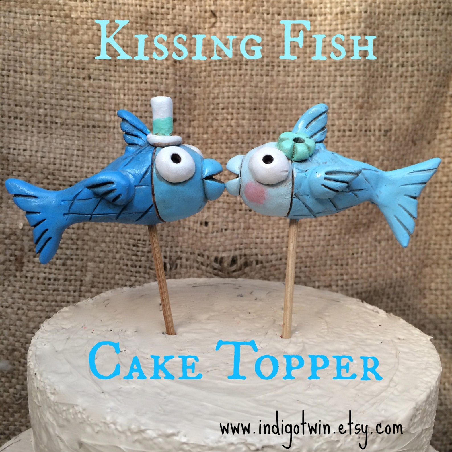 Blue Kissing Fish Cake Topper for Your Rustic Beach Wedding - Etsy