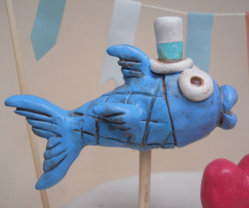 Blue Kissing Fish Cake Topper for Your Rustic Beach Wedding - Etsy