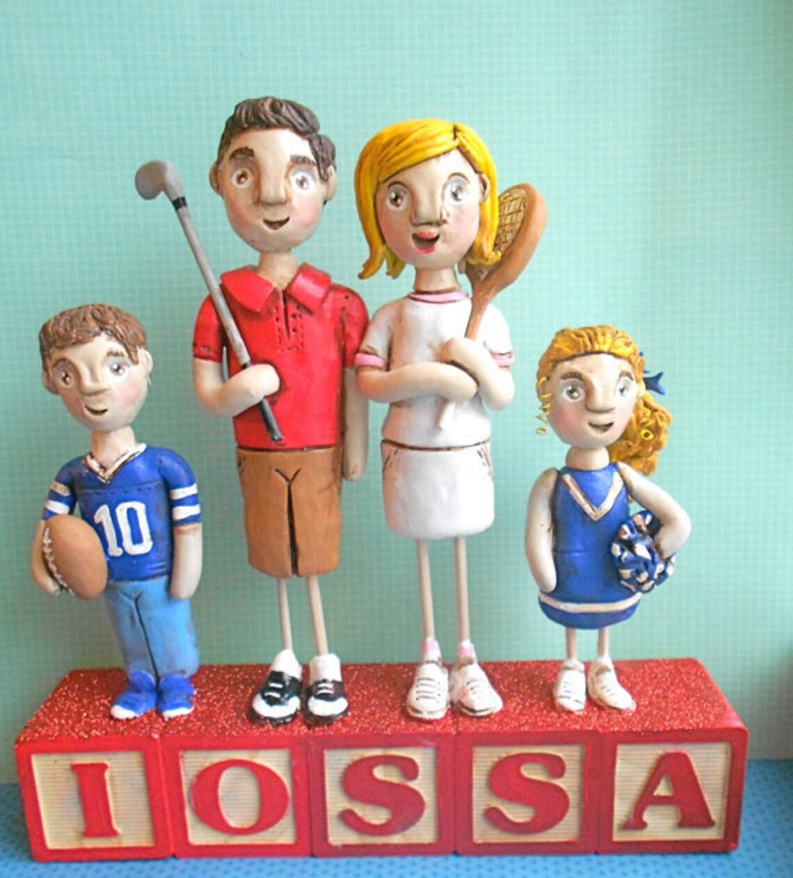 Family Portrait of FOUR Clay Folk Art Sculpture on Letter - Etsy
