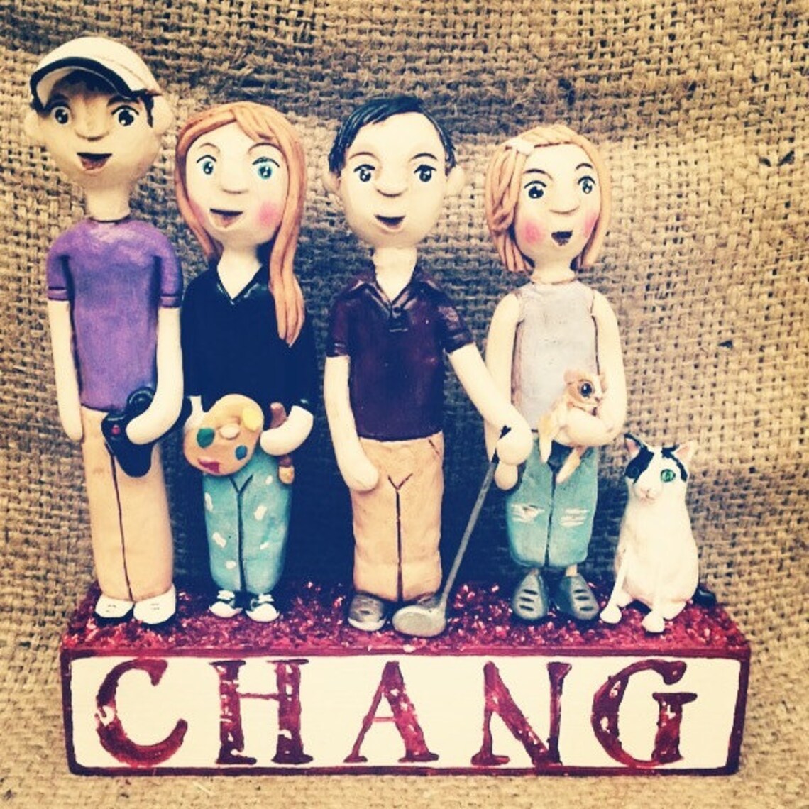 Family Portrait of FOUR Clay Folk Art Sculpture on Letter - Etsy