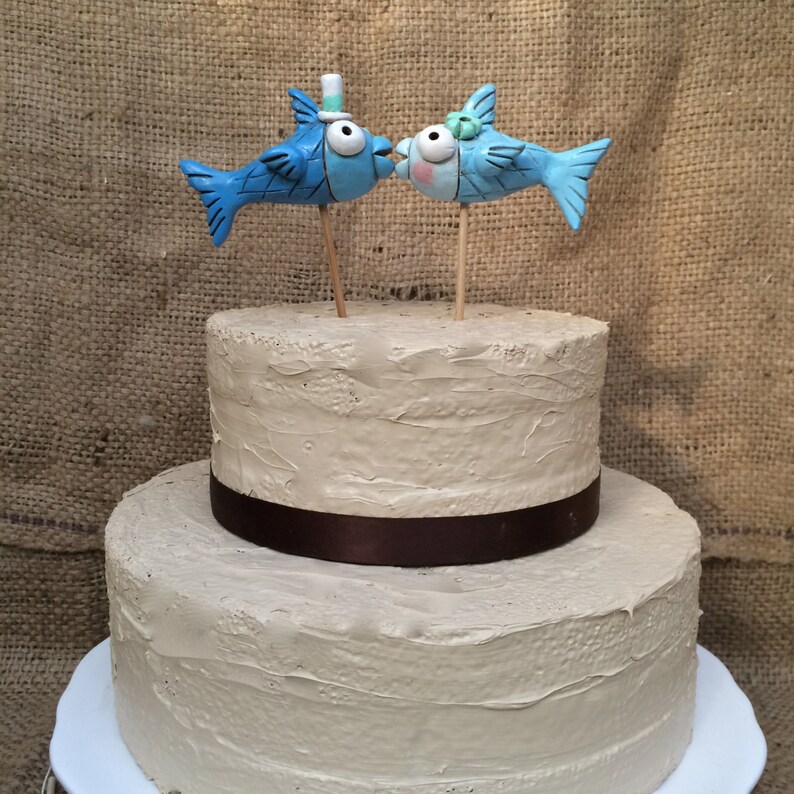 Blue Kissing Fish Cake Topper for Your Rustic Beach Wedding - Etsy