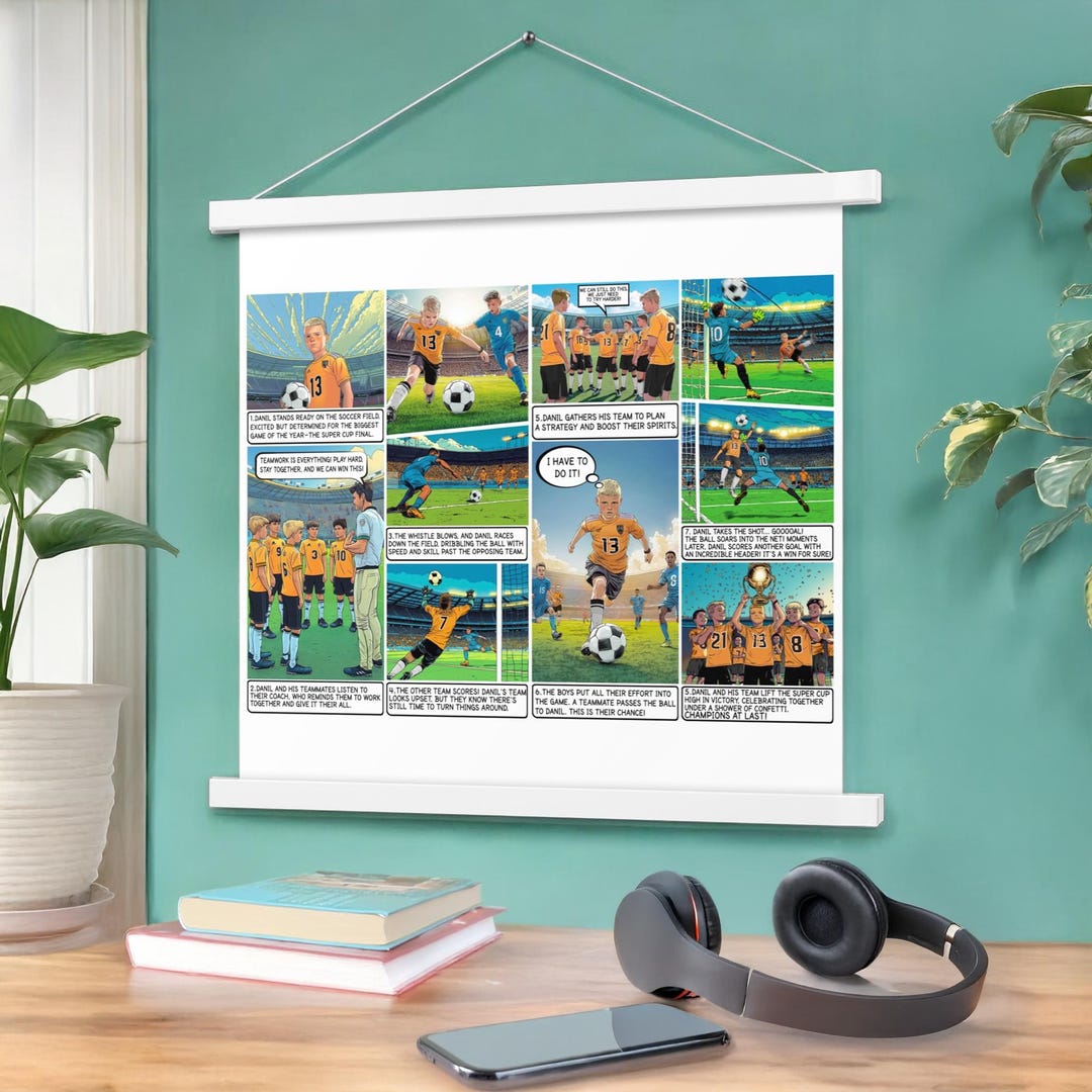 Custom Sports Poster for Kids, Personalized Football Comic, Gift for ...