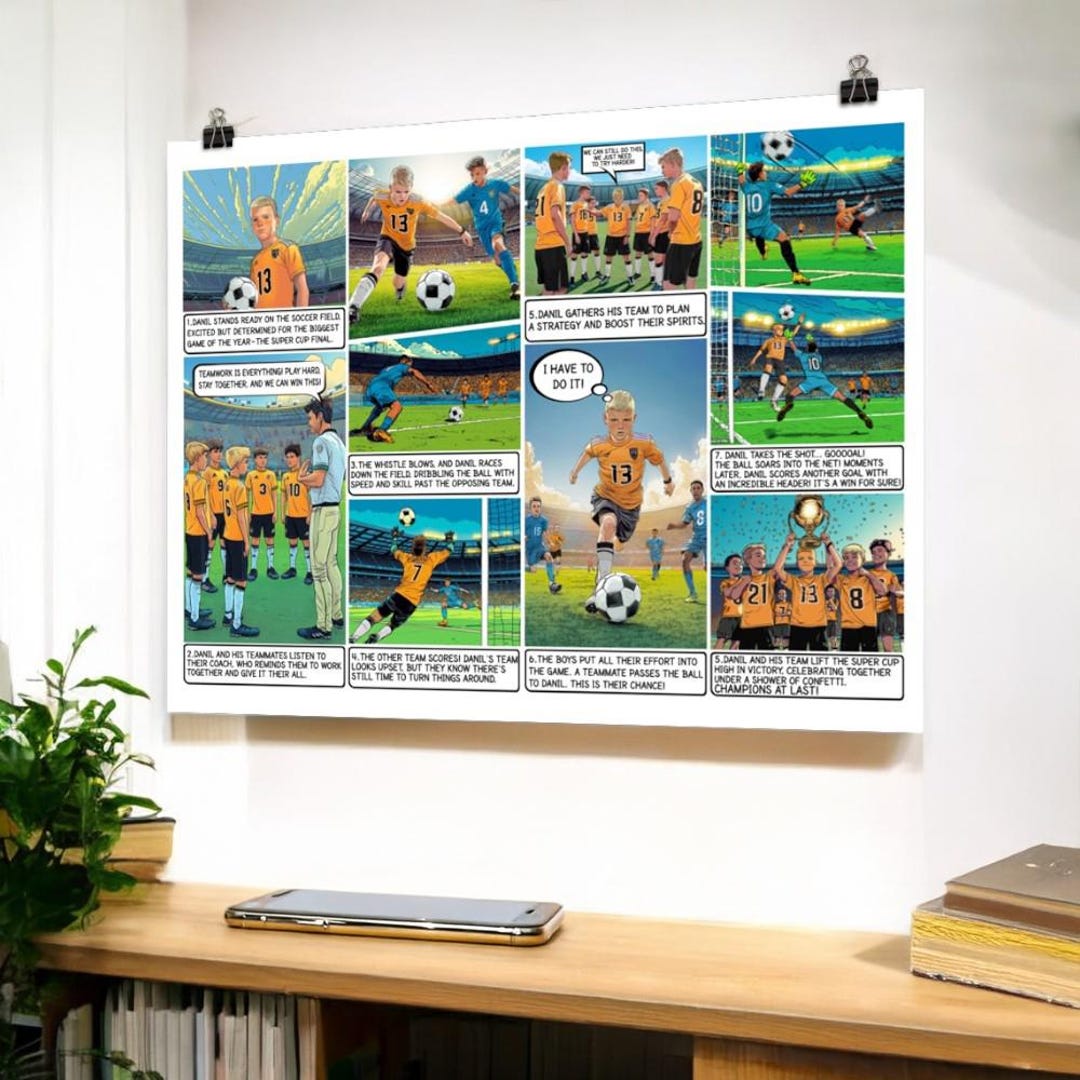 Personalized Soccer Comic Book for Kids, Custom Sports Story Poster ...