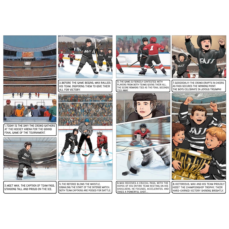 Sports Comic Poster for Kids, Personalized Gift for Boys, Hockey Comic ...