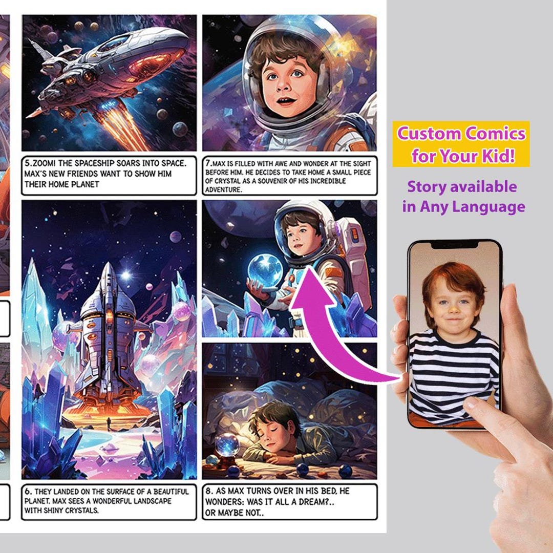 Personalized Cartoon Portrait Comic Poster Kid's Birthday Spaceship ...