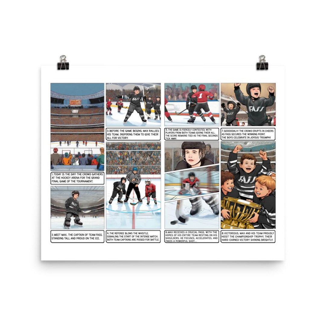 Personalized Hockey Comic Poster for Kids, Custom Sports Story Art ...