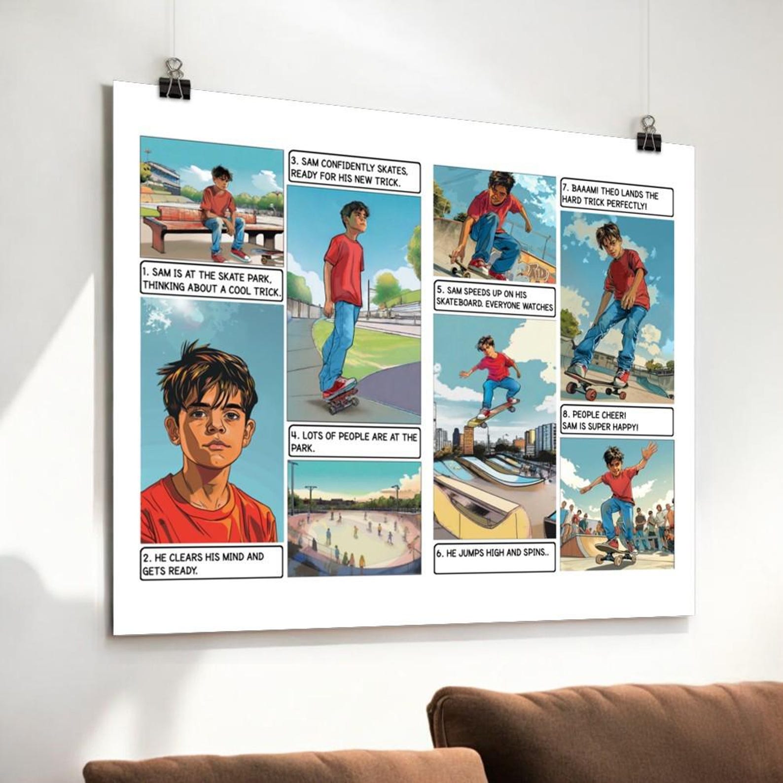Personalized Skateboard Comic, Custom Kids Room Decor, Skateboarding ...