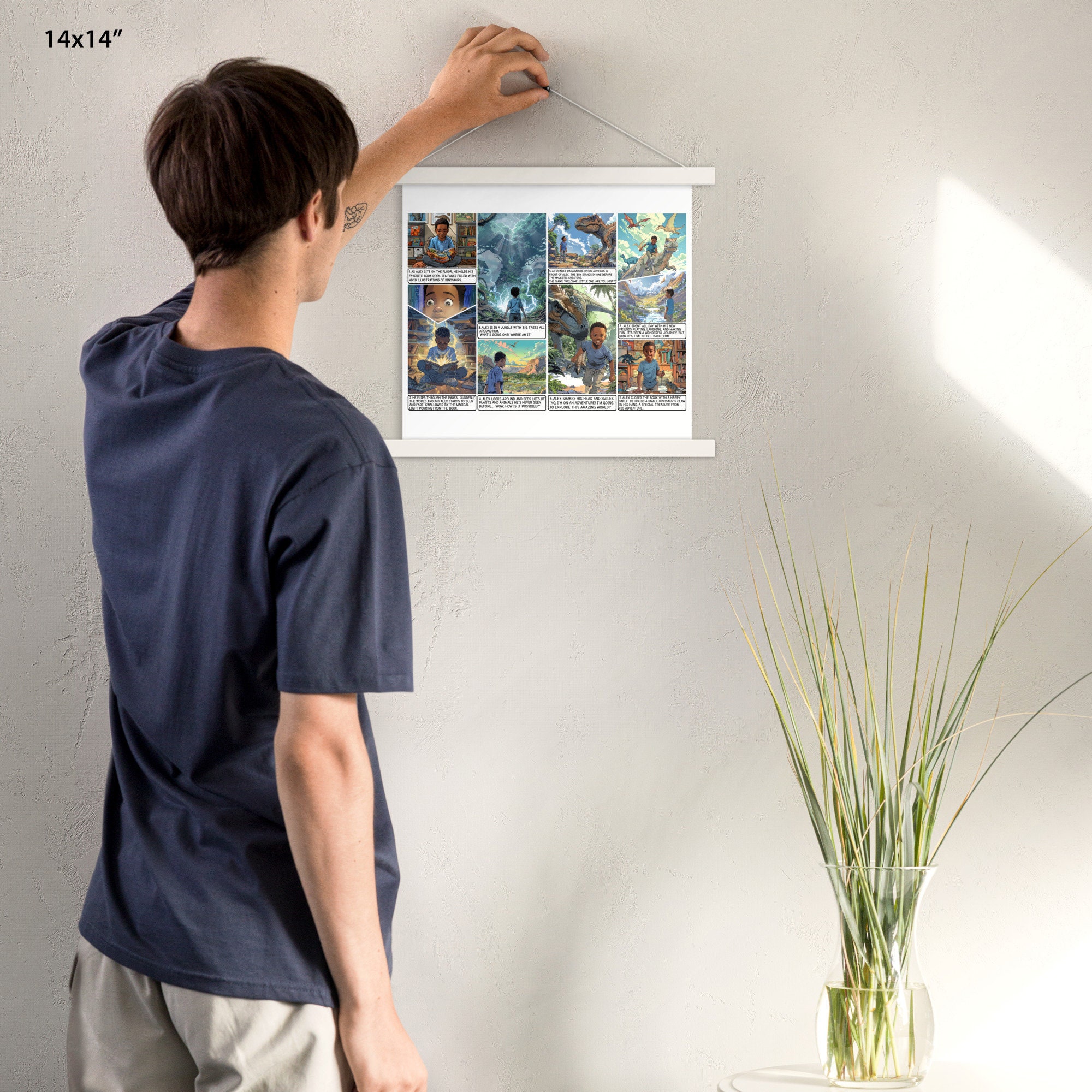 Custom Dinosaur Comic Poster for Kids, Personalized T-rex Wall Art ...