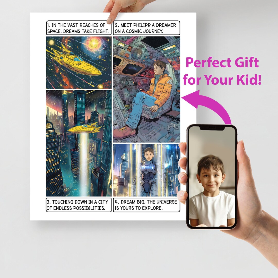 Personalized Space Hero Cartoon Comic Poster, Custom Superhero Comics ...