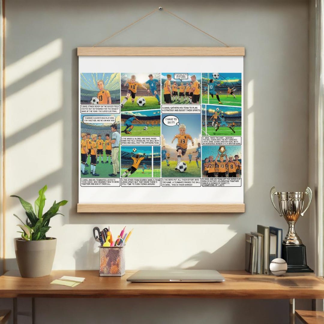 Custom Football Comic Poster, Personalized Soccer Wall Art for Kids ...