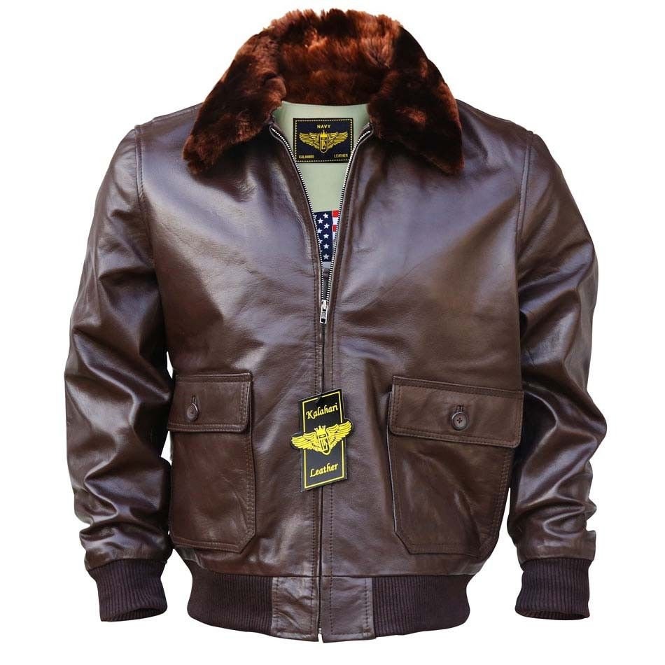 Men WWII Navy G-1 Genuine Leather Flight Bomber Jacket With Warm ...