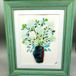 Sea Glass and Stone Art. Aqua/seafoam/lime Green Genuine Seaglass ...