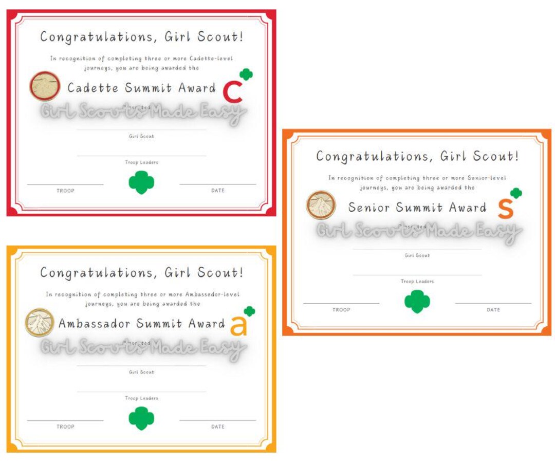 Girl Scout Summit Award Certificate - Multi-level CSA - Etsy