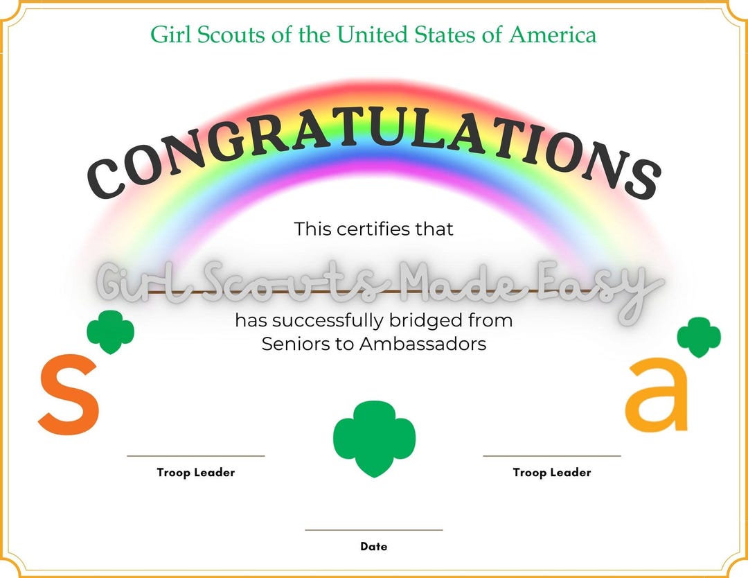 Girl Scout Bridging to Ambassadors Certificate - Etsy