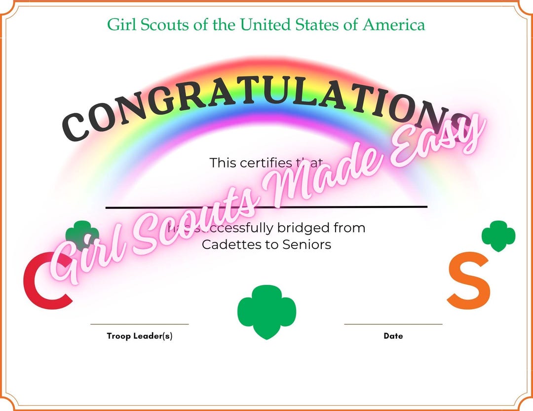 Bridging to Senior – Girl Scout Certificate - Etsy