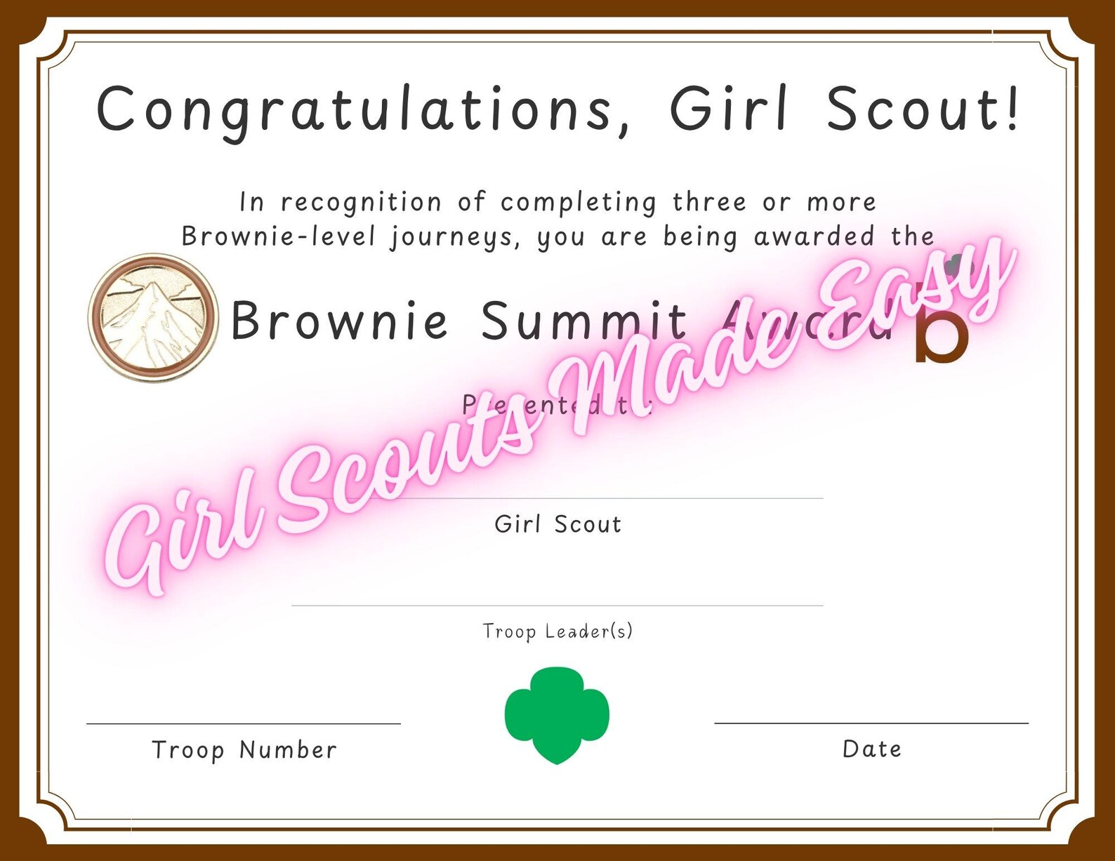 Brownie Summit Award – Certificate of Achievement - Etsy