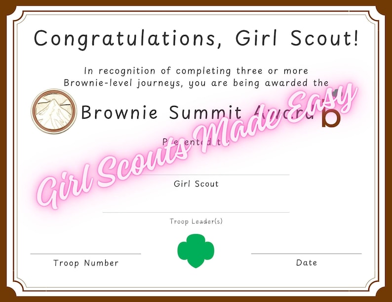 Brownie Summit Award – Certificate of Achievement - Etsy