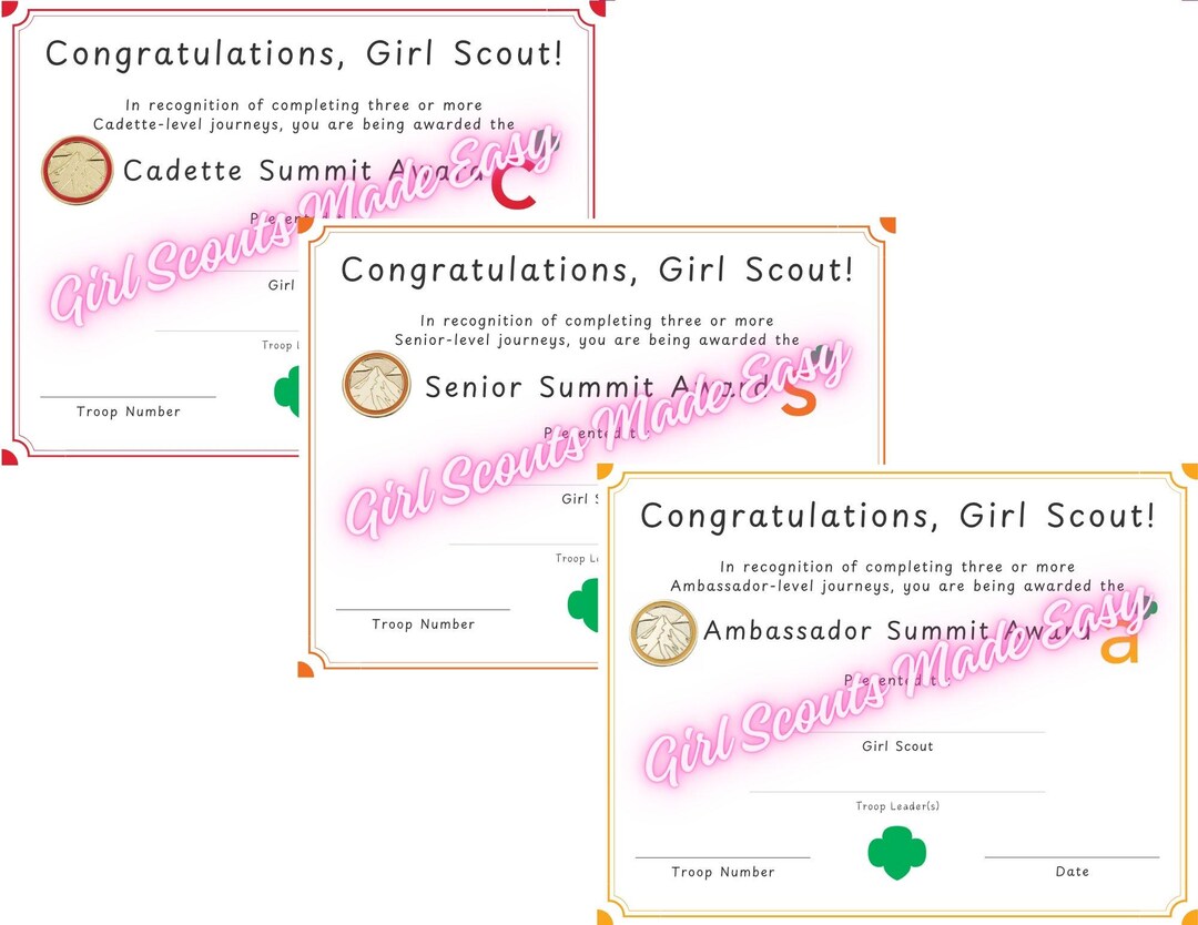 Summit Award Certificate Bundle – Cadettes, Seniors & Ambassadors - Etsy