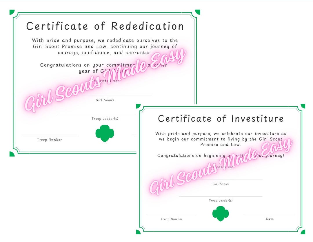 Girl Scout Rededication & Investiture Certificates - Etsy