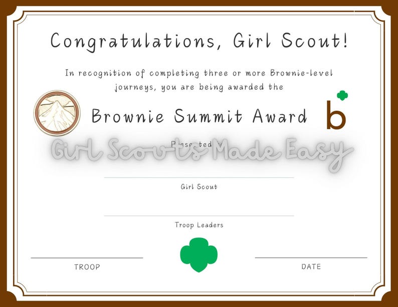 Girl Scout Brownie Summit Award Certificate - Etsy