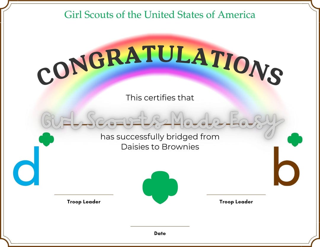 Girl Scout Bridging to Brownies Certificate - Etsy