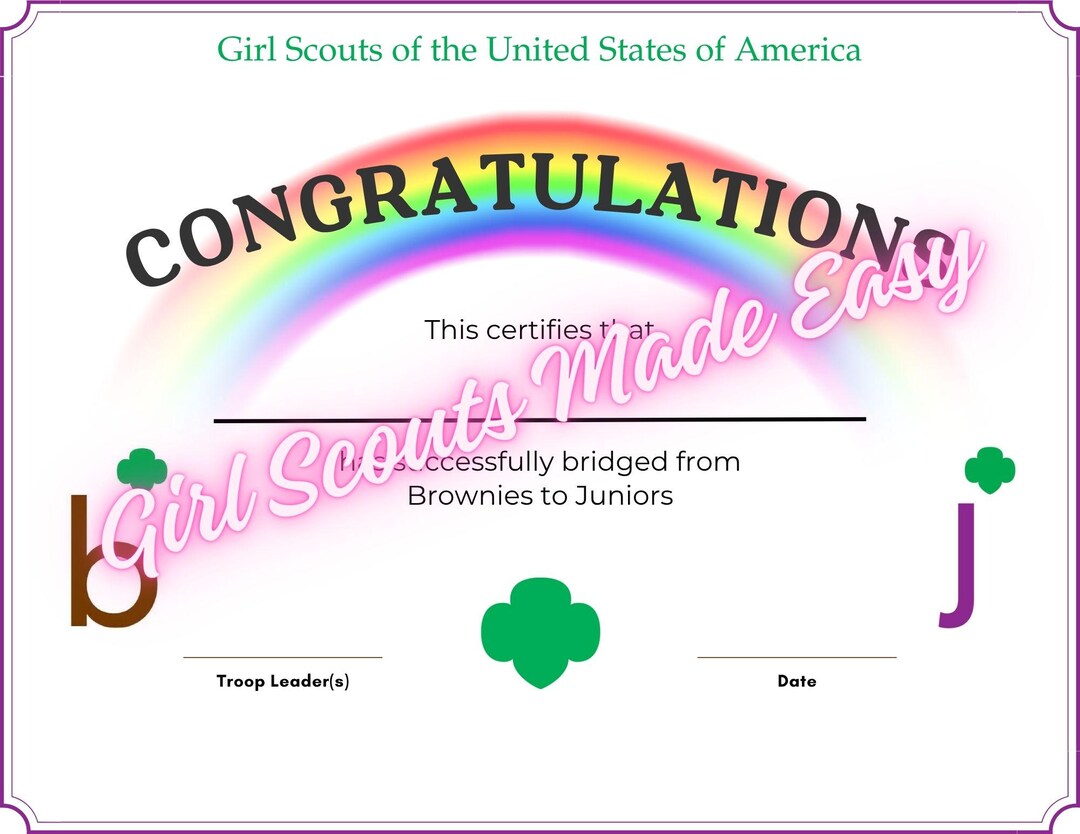 Bridging to Junior - Girl Scout Certificate - Etsy