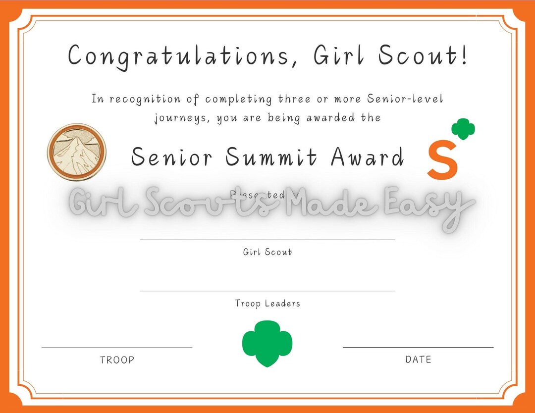 Girl Scout Senior Summit Award Certificate - Etsy