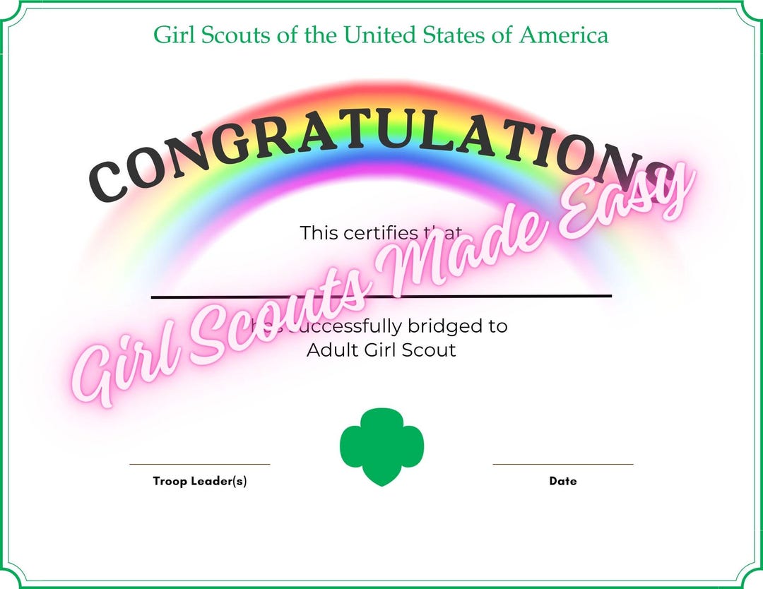 Bridging to Adult – Girl Scout Certificate - Etsy