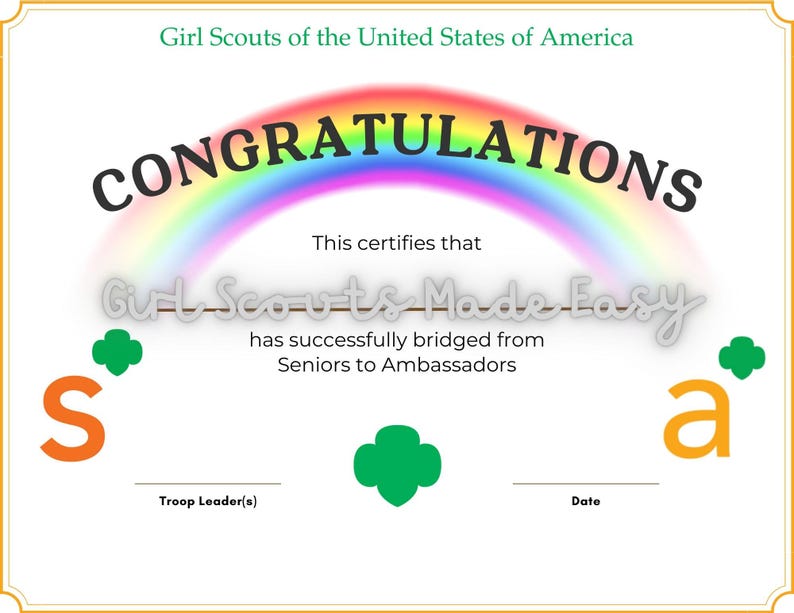 Girl Scout Bridging to Ambassadors Certificate - Etsy