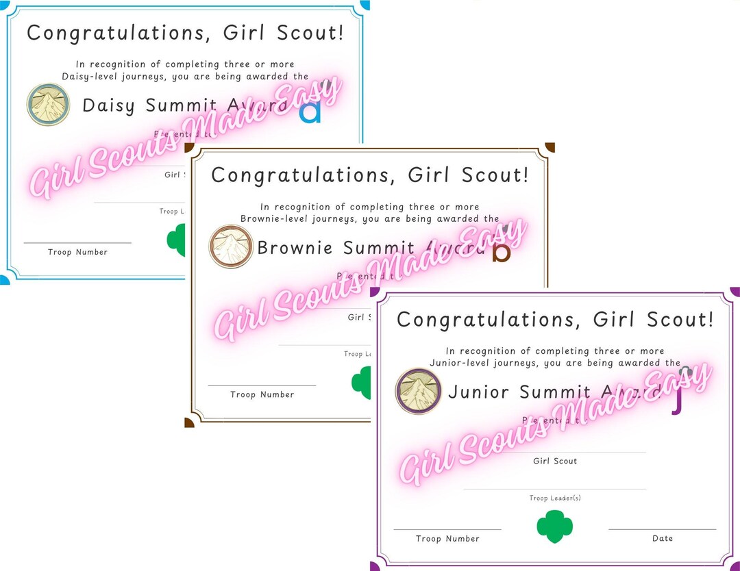 Summit Award Certificate Bundle – Daisies, Brownies & Juniors - Etsy