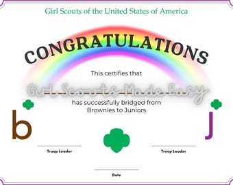 Girl Scout Bridge to Juniors Certificate | 2 per Page | Editable ...