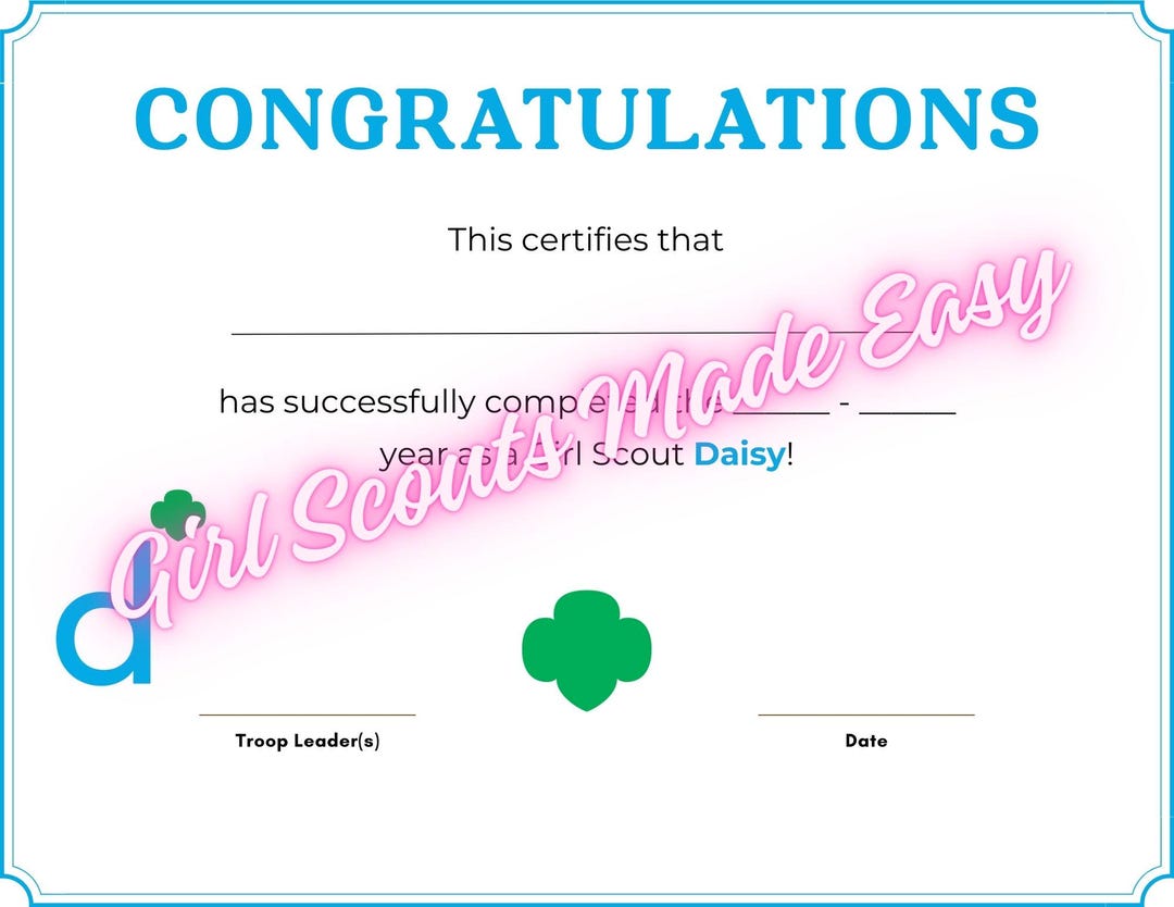 Girl Scout Daisy Year-end Certificate - Etsy