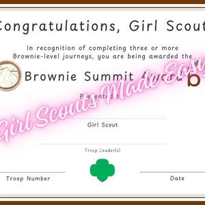 Brownie Summit Award – Certificate of Achievement - Etsy