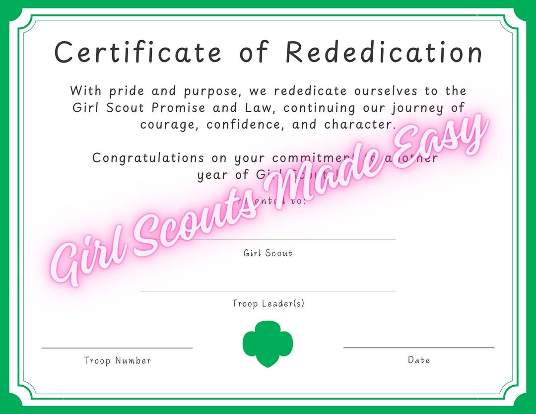 Girl Scout Rededication Certificate - Etsy
