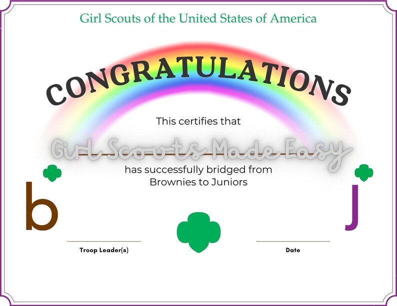 Girl Scout Bridging to Juniors Certificate - Etsy