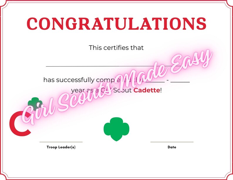 Girl Scout Year End Certificate Bundle - Cadette, Senior, Ambassador - Etsy