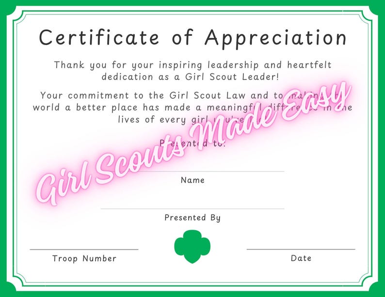 Leader Appreciation Certificate – Girl Scouts - Etsy