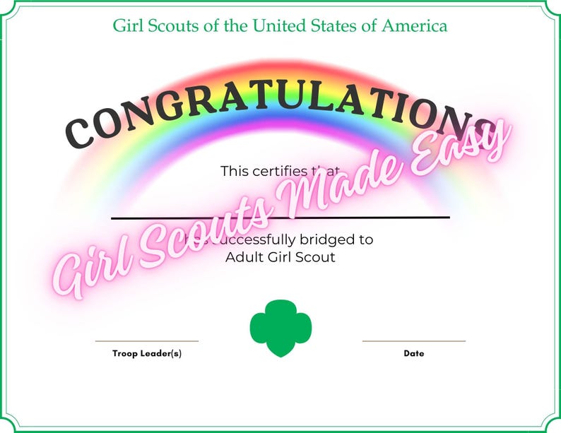 Bridging to Adult – Girl Scout Certificate - Etsy