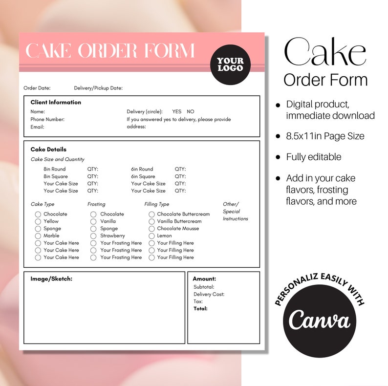 Cake Order Form Template, Cake Order Form for Small Business - Etsy