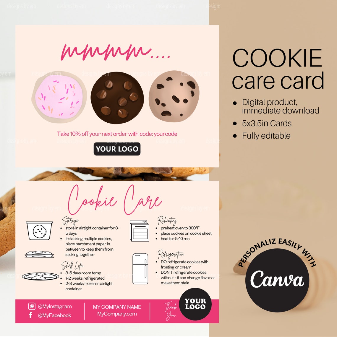 Cookie Care Card, Canva Template Easy to Edit and Personalize - Etsy