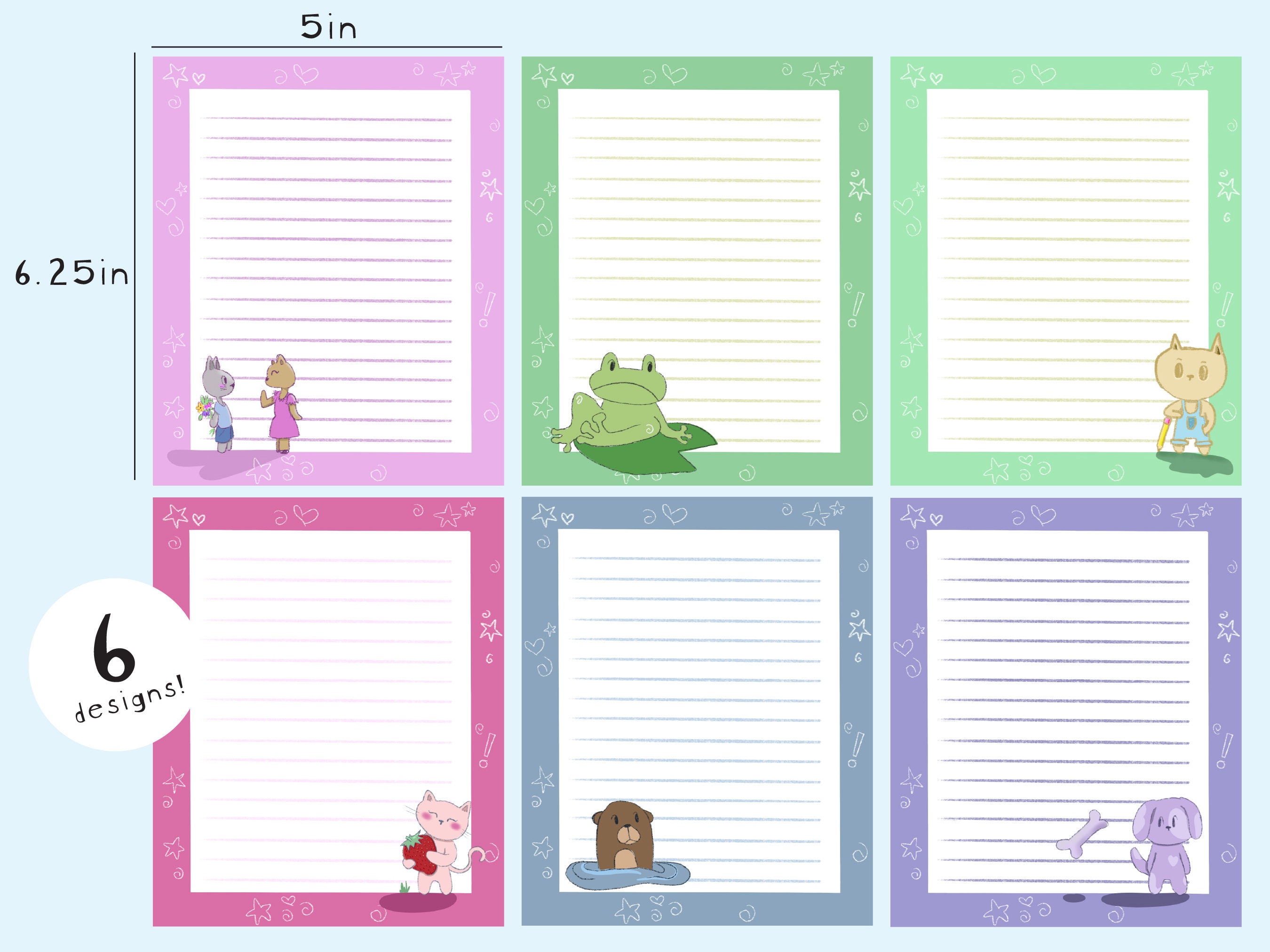 Printable Animal Stationary, Cute Animal Notepad, Digital Product ...