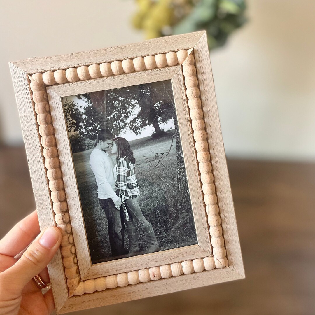 Wedding Gift Photo Frame Boho Wood Beaded Frame for 4x6 Photo Wedding ...