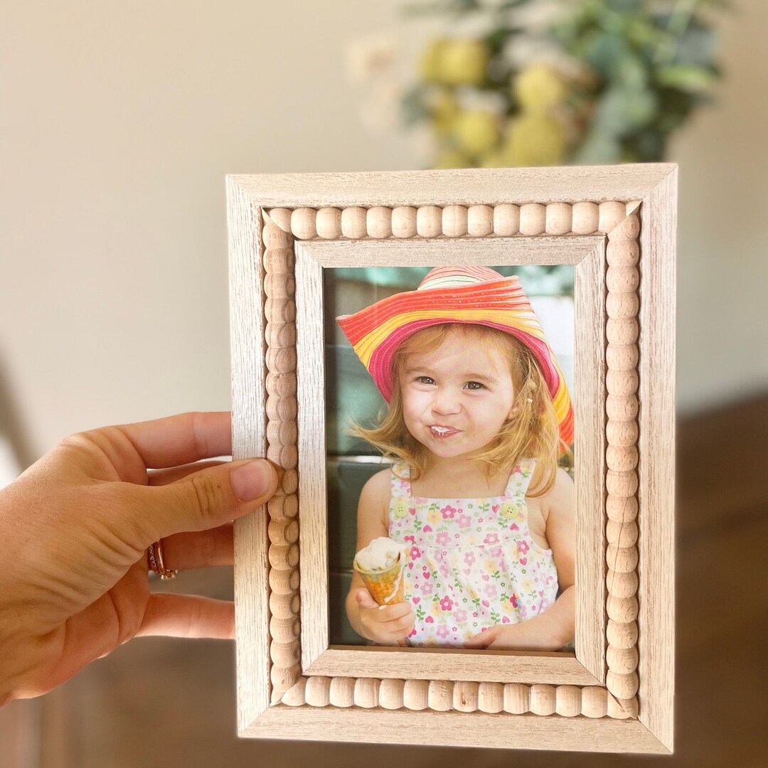 Wood Beaded Photo Frame for Home Decor Table Piece Beaded Wood Frame ...
