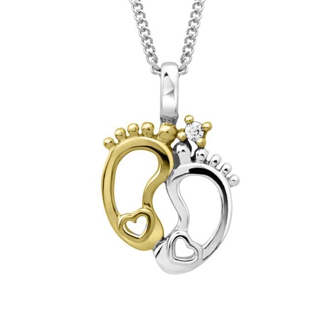 Baby Foot Prints Diamond Pendant and Chain in Solid 10KT White & Rose ...