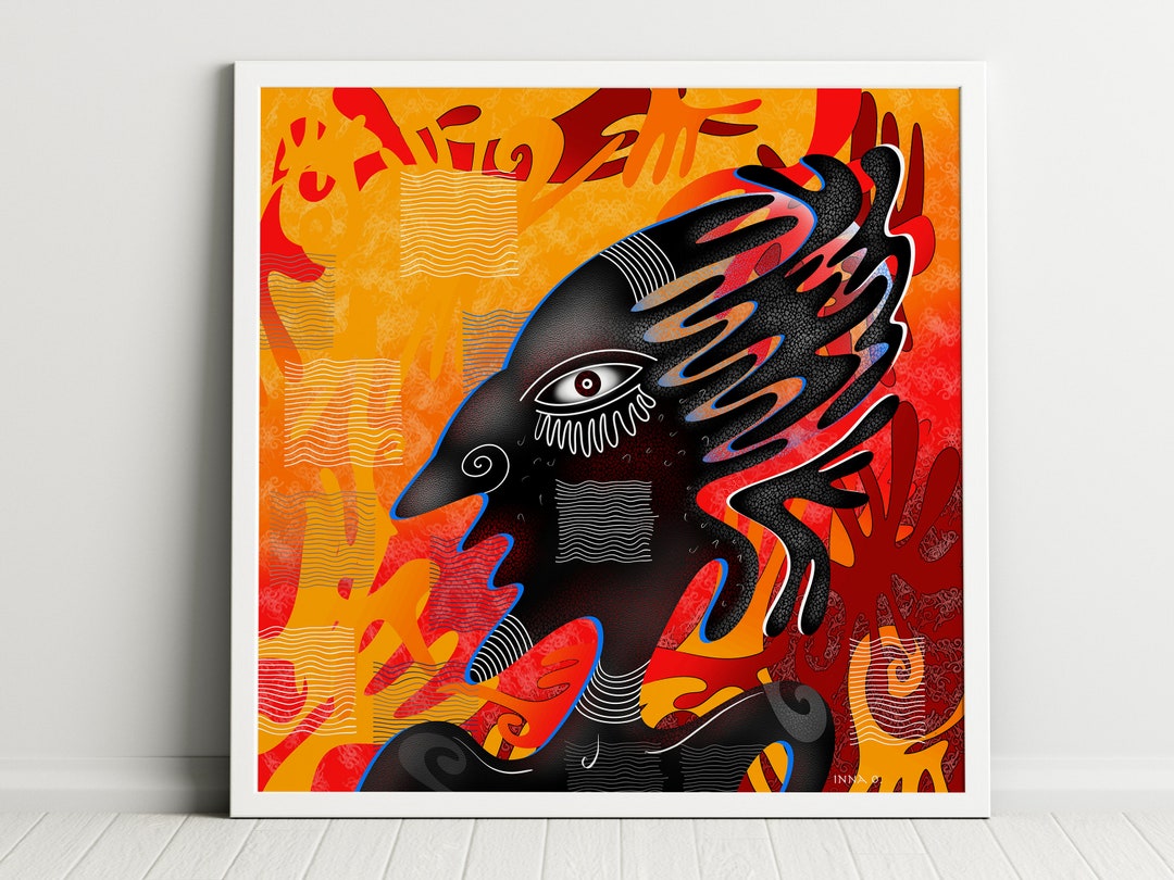 Printable Artwork/ Native American/ Orange & Black/ Fantasy Art ...
