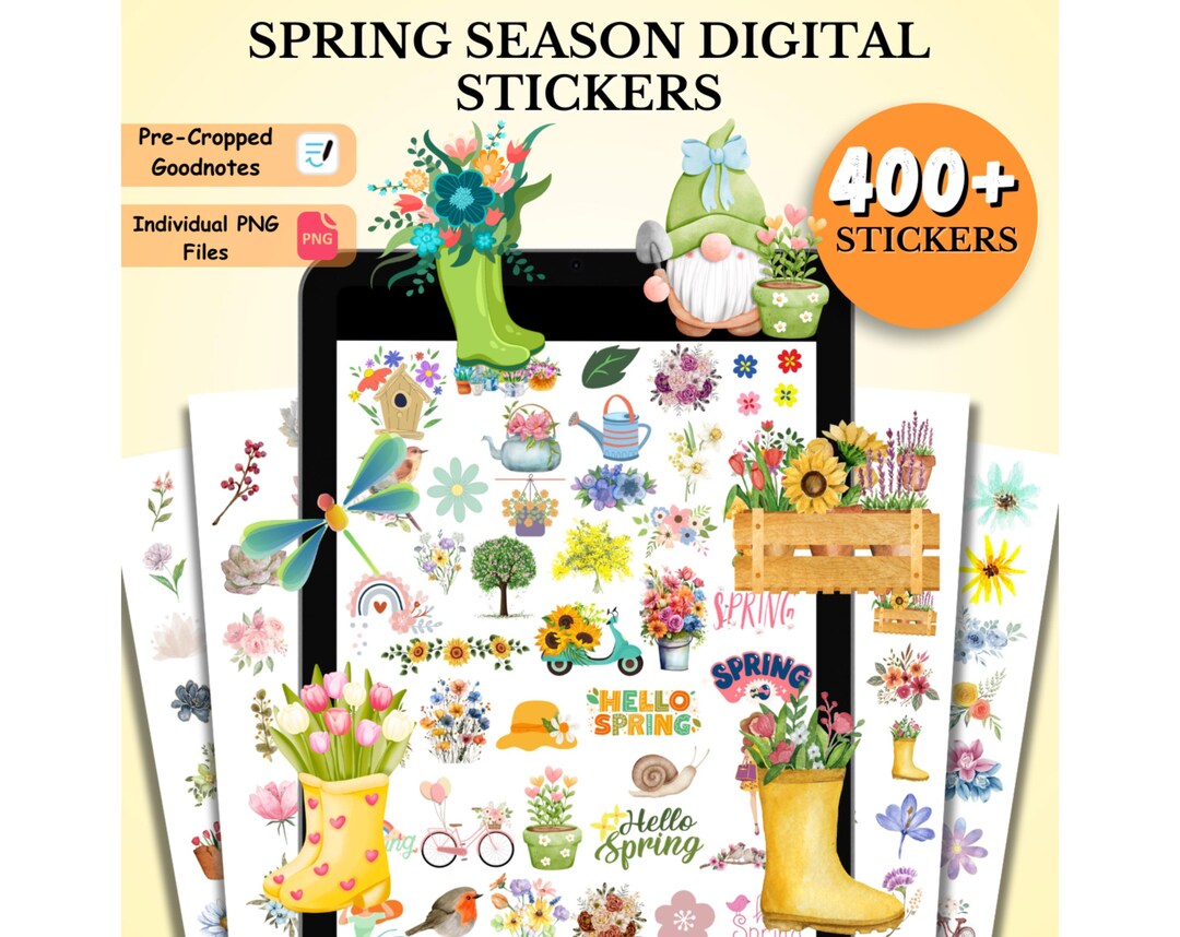 400 + Spring Season Digital Stickers Pack, Floral Stickers, Goodnotes ...