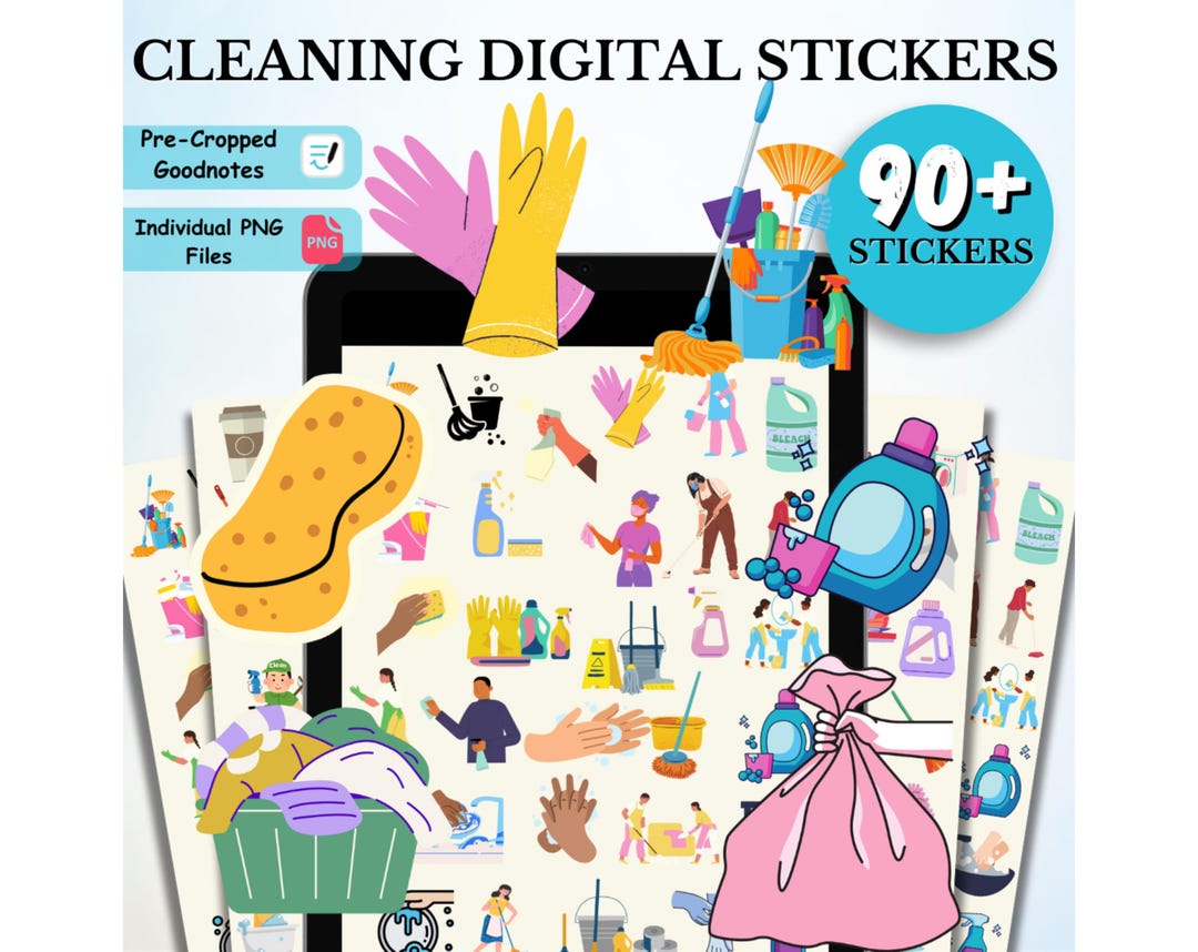 90+ Cleaning Digital Stickers Pack, House Chores Digital Stickers ...