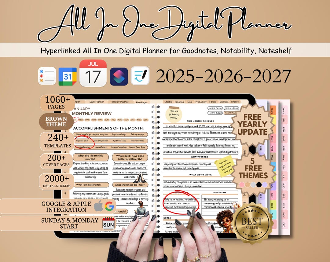 All-in-one Digital Planner 2025 2026 2027, Hyperlink Digital Planner ...