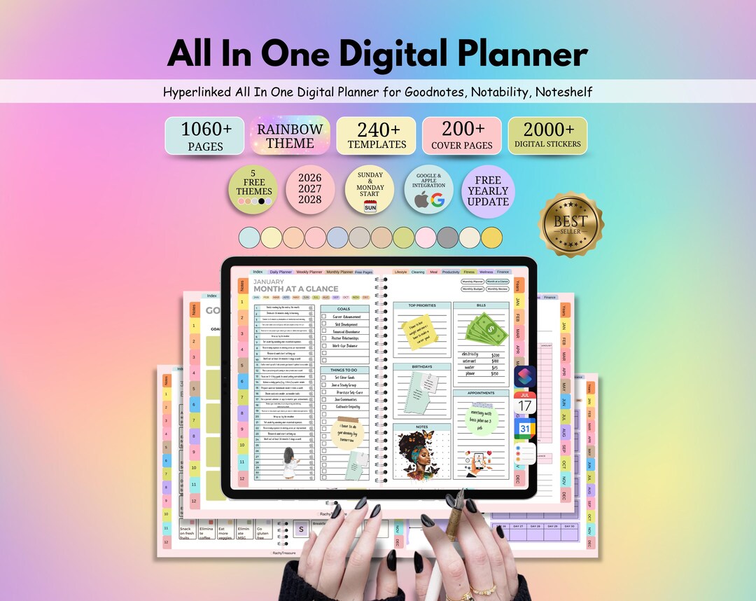 All-in-one Digital Planner 2026 2027 2028, Hyperlink Digital Planner ...